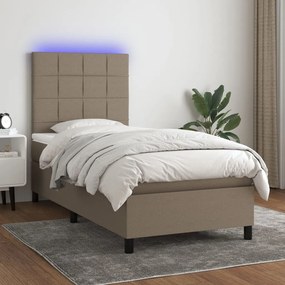 Box spring postel s matrací a LED taupe 90x200 cm textil