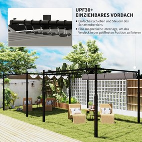 Pergola cca 3x3 m Volně stojící zastřešení terasy s posuvnou střechou, magnetická podložka, 8 cm sloupek odolný proti UV záření