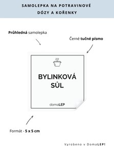 BYLINKOVÁ SŮL – průhledná samolepka na dózu, tučné písmo, 5 x 5 cm | DomaLEP