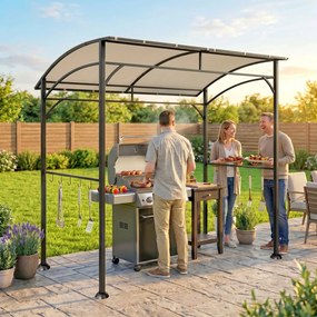 Outsunny altán na grilování Zahradní altán se stříškou na grilování odolnou proti UV záření, ocelový rám a háčky, polyester, béžová barva, 215x150x22…