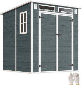 Outsunny zahradní domek 182 × 182 cm, plast s efektem dřeva, s podlahou, 3 okny, zamykací dveře a větráním, šedý | Aosom