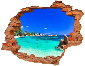 Wallmuralia Díra 3D ve zdi nálepka Pláš Seychely 90x70 cm