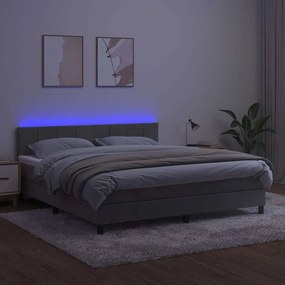 Box spring postel s matrací a LED světle šedá 160x200 cm samet 3134411