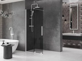 Mexen Velar, sprchová zástěna s posuvnými dveřmi Walk-in 75 x 200 cm, 8mm šedé sklo, bílá matná, 871-075-000-43-20