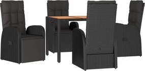 5dílný zahradní jídelní set s poduškami černý polyratan 3157599