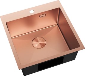 Mexen Solix, 1-komorový nerezový dřez 500 x 500 mm, broušená měď, 6407501000-65