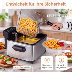 Costway Digitální fritéza s olejem 5 L 1700 W nerezové hrnce na smažení hranolků
