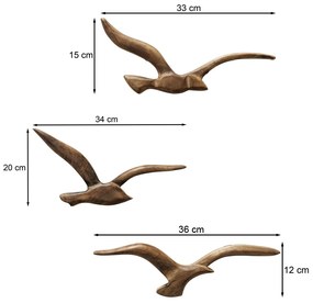 Dřevěná dekorace na zeď Mevi 15x33 cm + 20x34 cm + 12x36 cm