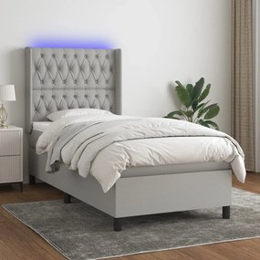 Box spring postel s matrací a LED světle šedá 100x200 cm textil