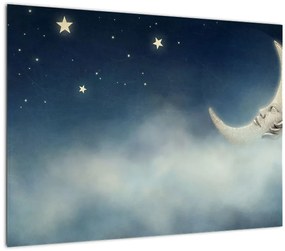 Skleněný obraz - Měsíc s hvězdami (70x50 cm)