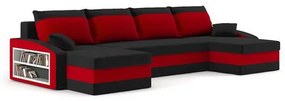 Velká rohová rozkládací sedací souprava s taburety a poličkou SPARTAN Černá/červená