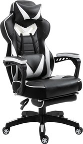 Ergonomická herní židle Vinsetto s nastavitelnou výškou a sklonem, opěrkou nohou, hlavy a bederním polštářem, kolečka 65x70x118,5-128,5 cm Bílá | Aoso