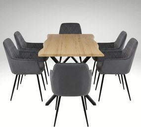 Vikio Jídelní set pro 6 osob 160x90 cm soft dub noha X šedá židle s područkami VJS226-6S
