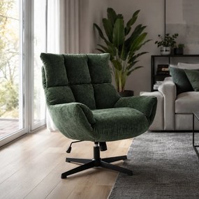 Relaxační otočné křeslo DORA — kov, látka, zelená