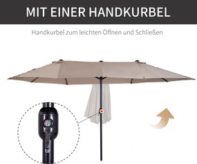 Slunečník Outsunny market double s ruční klikou oválný 460 x 270 x 240 cm ve světle kávové barvě pro zahradu a terasu | Aosom.de