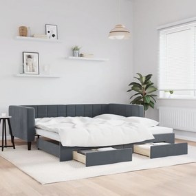 Válenda s přistýlkou a zásuvkami tmavě šedá 100 x 200 cm samet 3196747
