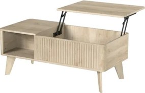 HOMCOM vysoko skládací konferenční stolek, skrytá přihrádka, 2 otevřené police, zaoblené rohy, styl mid-century, 100x48x41 cm, dub