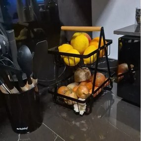 Dvoupatrový koš na ovoce, kov, dřevo Ruhhy 24265
