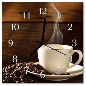 Nástenné skleněné hodiny káva 30x30 cm