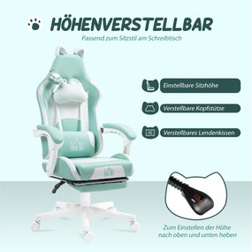 HOMCOM Herní židle s designem kočičích uší - polohovatelná herní židle s nastavitelnou výškou, vysouvatelným podnožím, bederní oporou a odnímatelným …