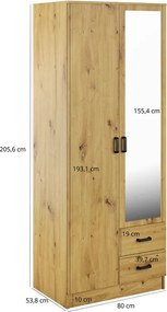 Skříň se zrcadlem 2D2S dub artisan Kami
