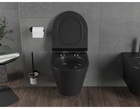 Mexen Rico, závěsná WC mísa 490x360x370 mm, Rimless Tornádo + WC sedátko z duroplastu, černá matná, 30720185T