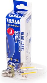 TESLA LED žárovka Retro Filament C37, E14, 2,5 W, 250 lm, 2 700 K