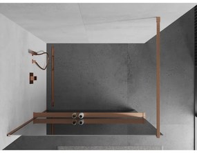 Mexen Kioto+, sprchová zástěna Walk-In s poličkou a věšákem 120 x 200 cm, 8mm sklo vzor zrcadlo, měděný matný profil, 800-120-121-65-50