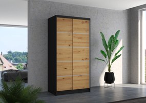 ADRK Šatní skříň posuvná RIVA B-ART 100, dub artisan/černá
