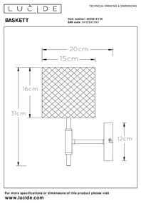 Lucide 45259/01/30 nástěnné svítidlo Baskett černé, E27, 31cm