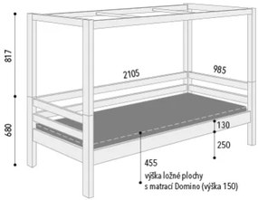 Jednolůžko se zábranou Domestav D902 Materiál: Buk cink, Povrchová úprava: Přírodní provedení