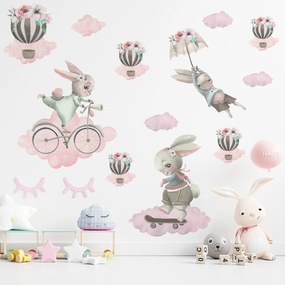 Gario Dětská nálepka na zeď Pastelově růžové zajíčky na obláčcích