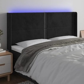 Čelo postele s LED černé 203 x 16 x 118/128 cm samet 3123976