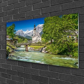 Obraz na skle Kostel Most Jezero Příroda 120x60 cm