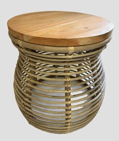 Vingo Odkládací stolek z ratanu s dřevěnou deskou, 60 cm