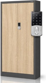 Kovová kancelářská skříň se zámkem na kód antracitová, dub sonoma, 900x1850x400 mm: DANIEL Eco Design