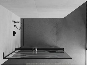Mexen Kioto+ L, sprchová zástěna Walk-In s poličkou a věšákem 70 x 200 cm, 8mm čiré sklo bílý vzor, ​​černý profil, 800-070-123-70-97