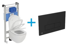 Ideal Standard Tesi WC Set - Závěsné WC AQUABLADE s instalačním systémem ProSys, ovládací tlačítko černé, sedátko se SoftClose