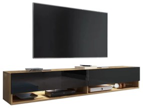 TV stolek LOWBOARD A 180, 180x30x32, wotan/černá lesk, bez LED osvětlení