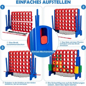 Costway Jumbo sada 4 v řadě 119 cm velká hra pro děti čtyř v řadě, modrý