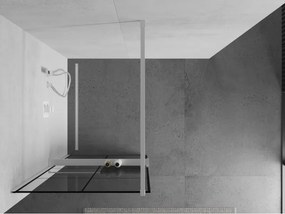 Mexen Kioto+, sprchová zástěna Walk-In s poličkou a věšákem 90 x 200 cm, 8mm čiré sklo černý vzor, ​​bílý profil, 800-090-121-20-77