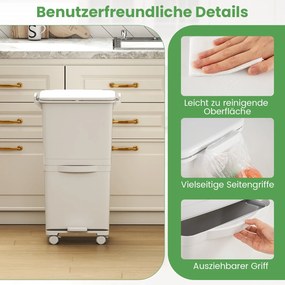 Costway 36 L odpadkový koš na kolečkách s 2 vyjímatelnými nádobami