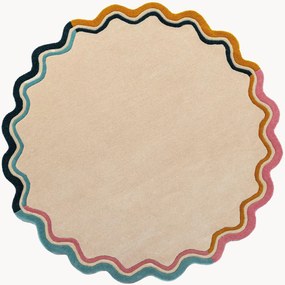 Kulatý ručně všívaný vlněný koberec's nízkým vlasem Leo Scallop Border