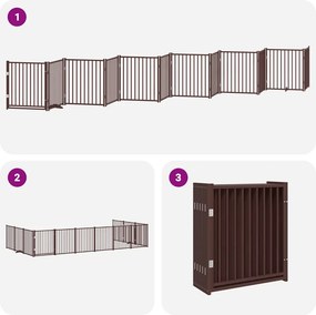 Zábrana pro psy s dvířky skládací 12 panelů hnědá 960 cm topol 3155752