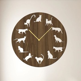 dřevo života Nástěnné KOČIČÍ hodiny Barevný vzor: Ořech, Velikost hodin: 50x50
