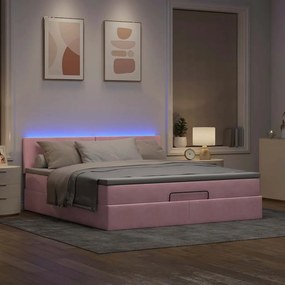 Osmanská postel s matrací &amp; LED růžová 180x200cm samet 3312571