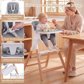 Costway Vysoká stolička baby 4 v 1 dětská vysoká židle skládací – šedá