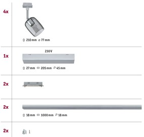 Paulmann 96899 Blossom, základní set Urail systemu, 4xG9 max. 10W, matný chrom/kouřové sklo, délka 2,2m