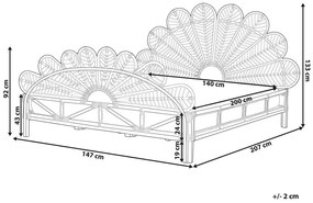 Ratanová paví postel 140 x 200 cm světlé dřevo FLORENTINE Beliani