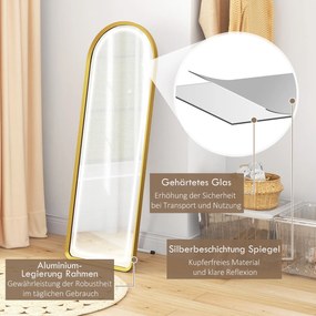 HOMCOM Zrcadlo po celé délce se stmívatelným LED světlem, nástěnné a stojací zrcadlo, šatní zrcadlo s dotykovým spínačem, zlaté 47x146 cm | Aosom.de